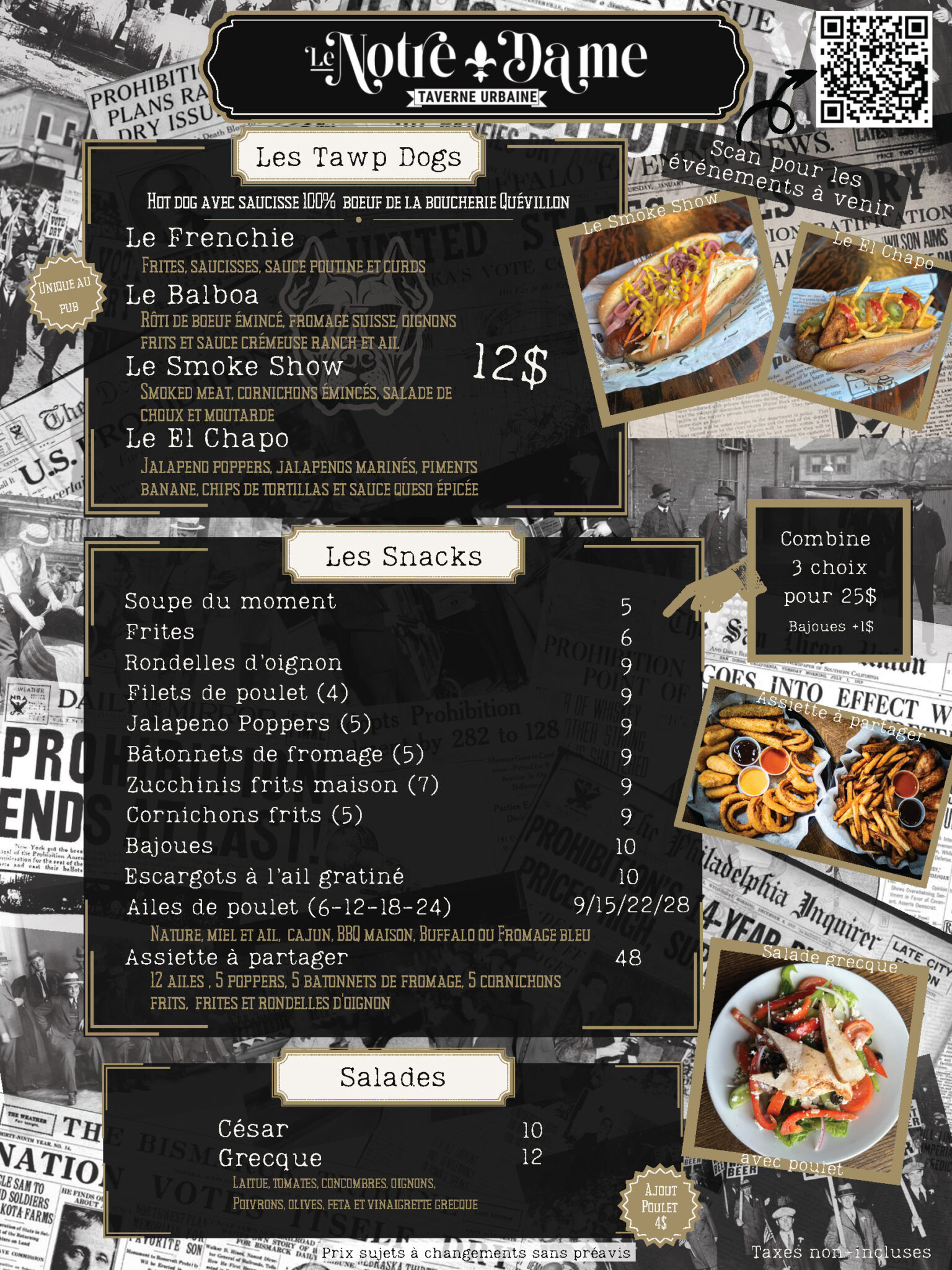 Menu | Pub Le Notre-Dame